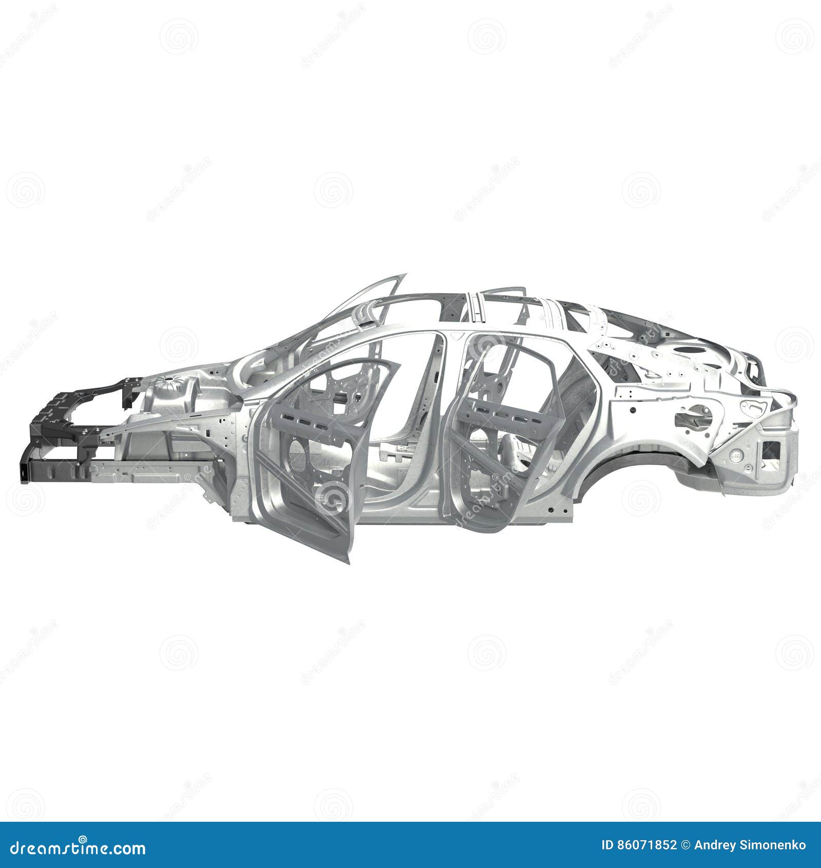 Side View Carcass Af A Sedan Car On White. 3D Illustration Stock ...