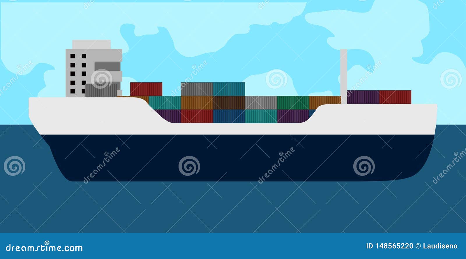 Side View of a Cargo Ship in a Landscape Stock Vector - Illustration of ...