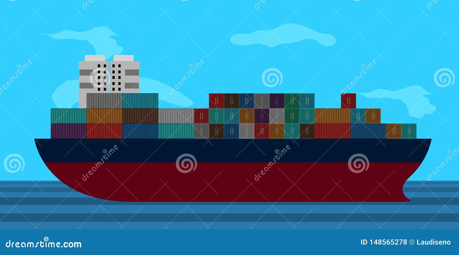 Side View of a Cargo Ship in a Landscape Stock Vector - Illustration of ...