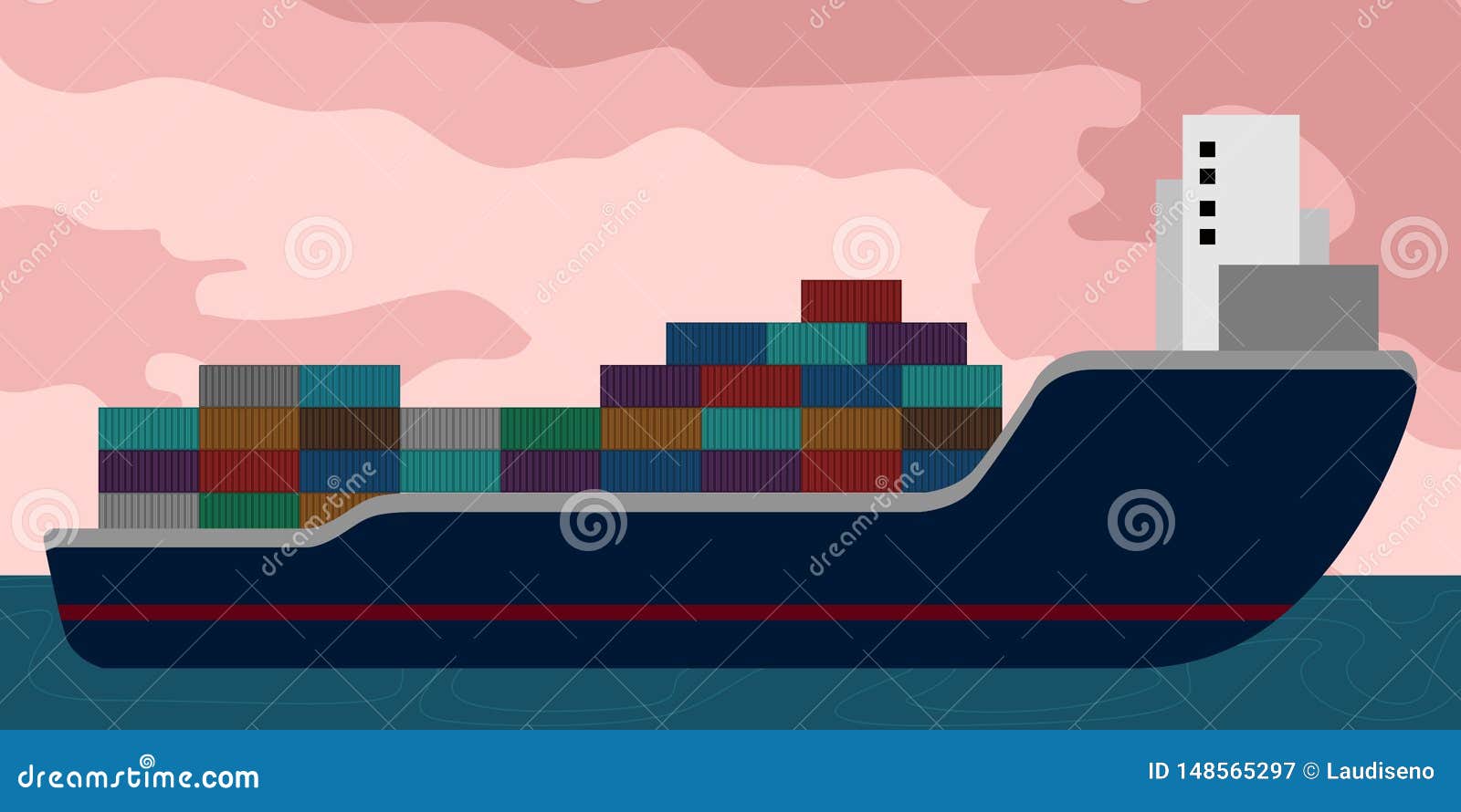 Side View of a Cargo Ship in a Landscape Stock Vector - Illustration of ...