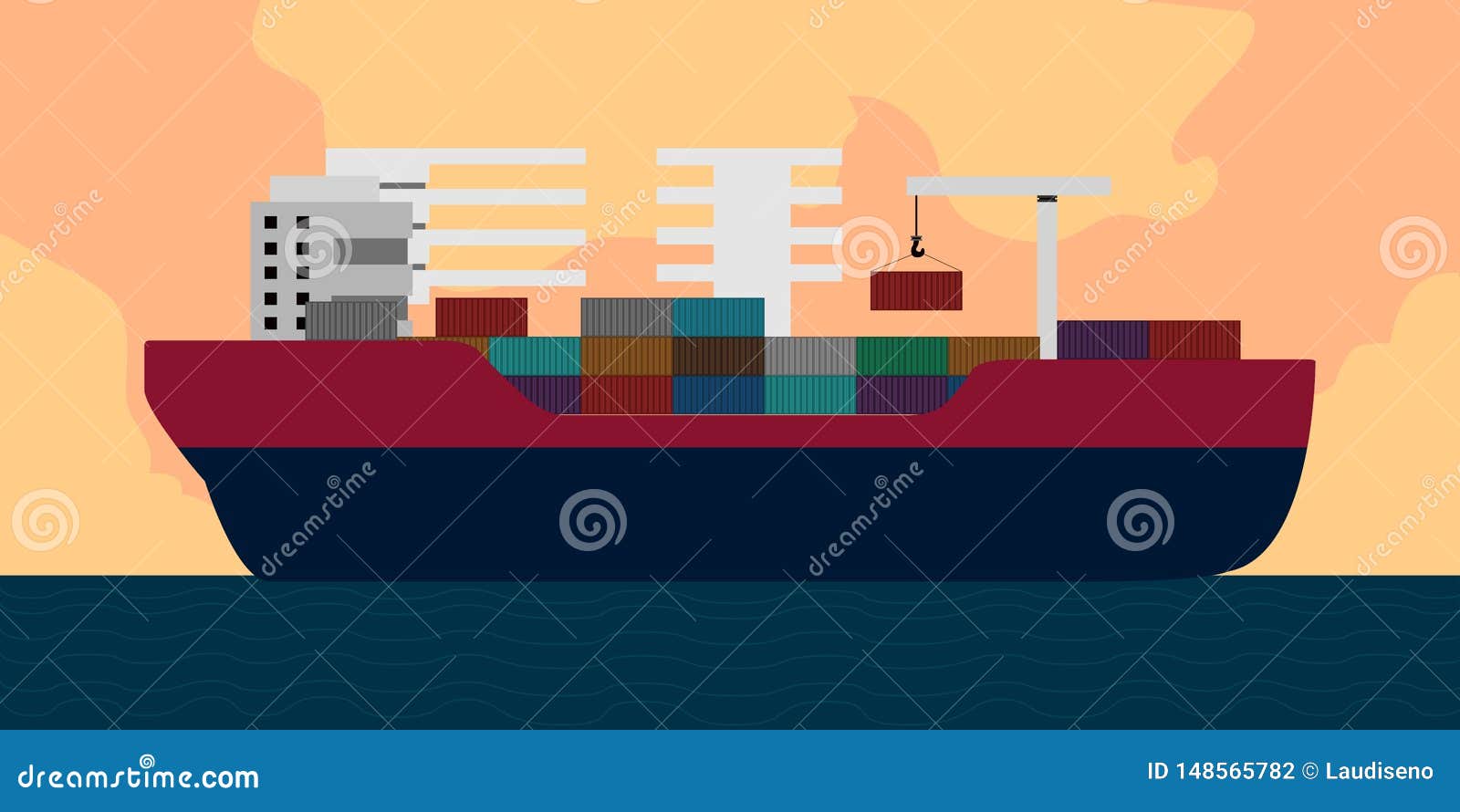 Side View of a Cargo Ship in a Landscape Stock Vector - Illustration of ...