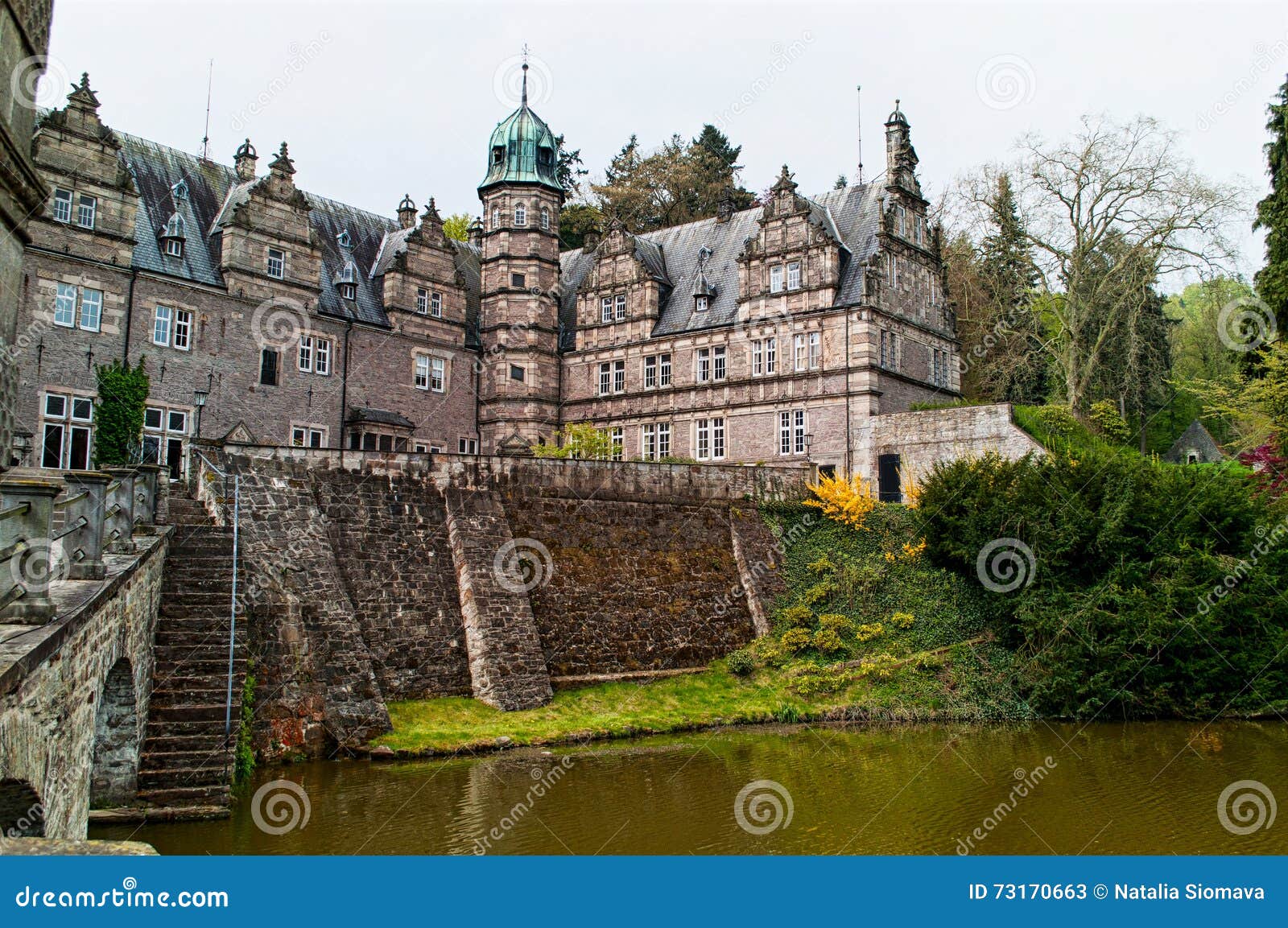 Side View on the Castle Emmerthal from the Garden with a Lake Stock ...