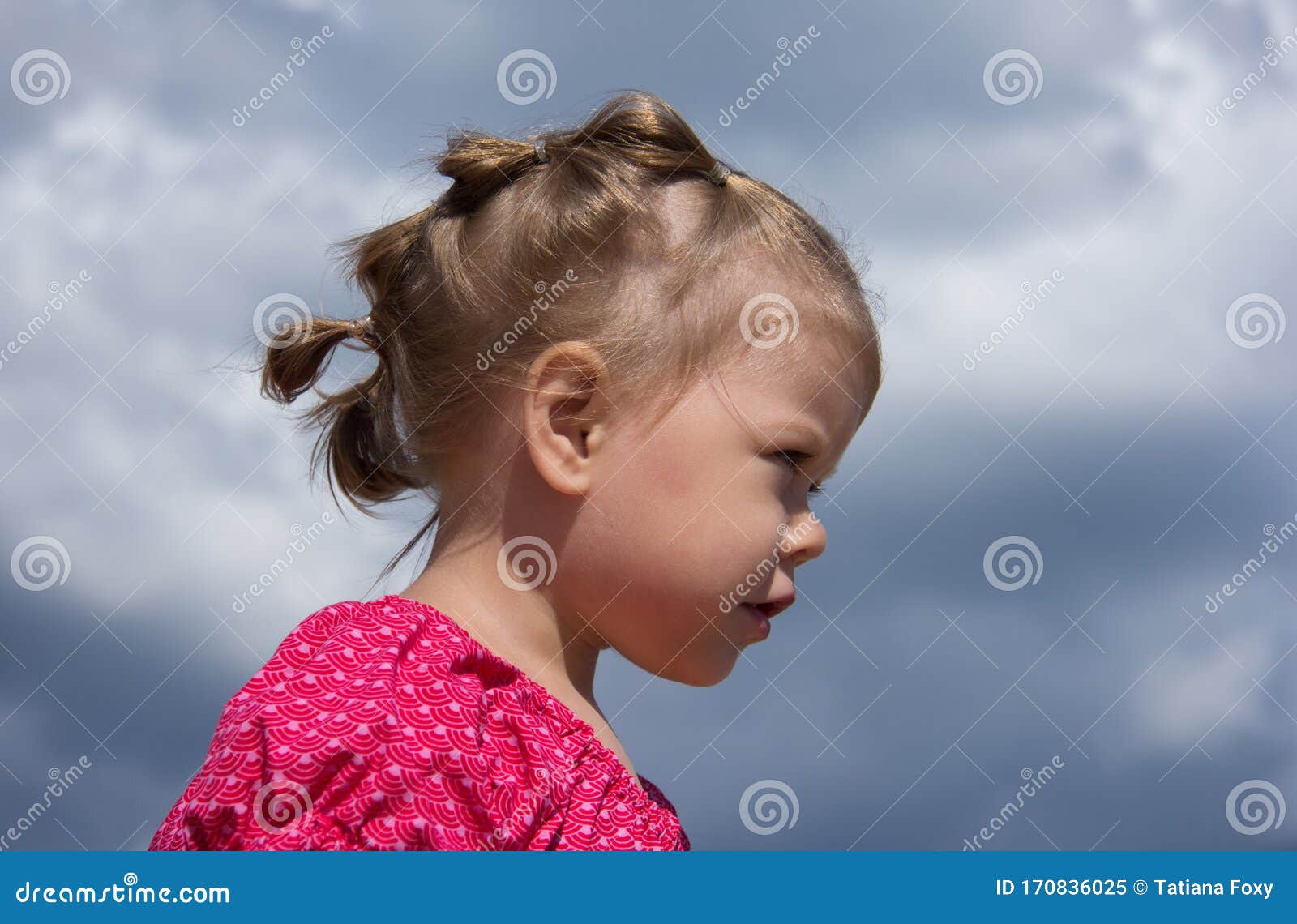 Side View of Child Looking Aside on the Blue Sky Stock Image - Image of ...