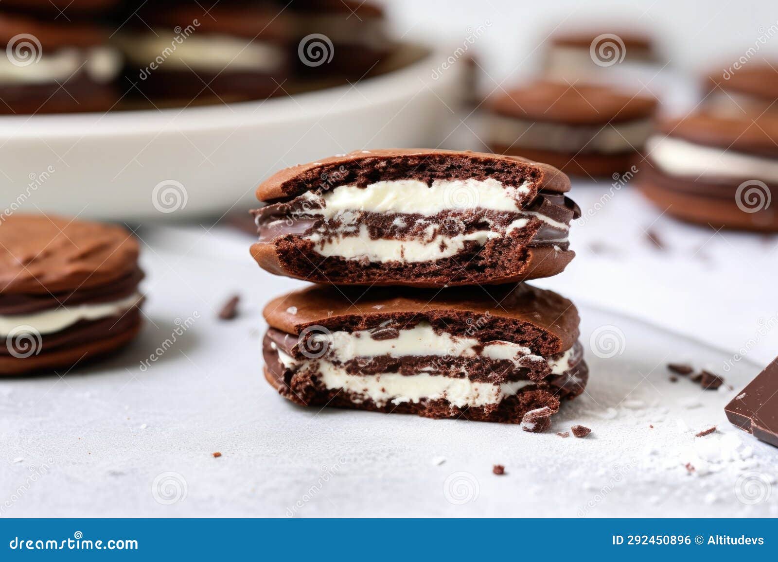 Side-view of Chocolate Filled Sandwich Cookies Stock Photo - Image of ...