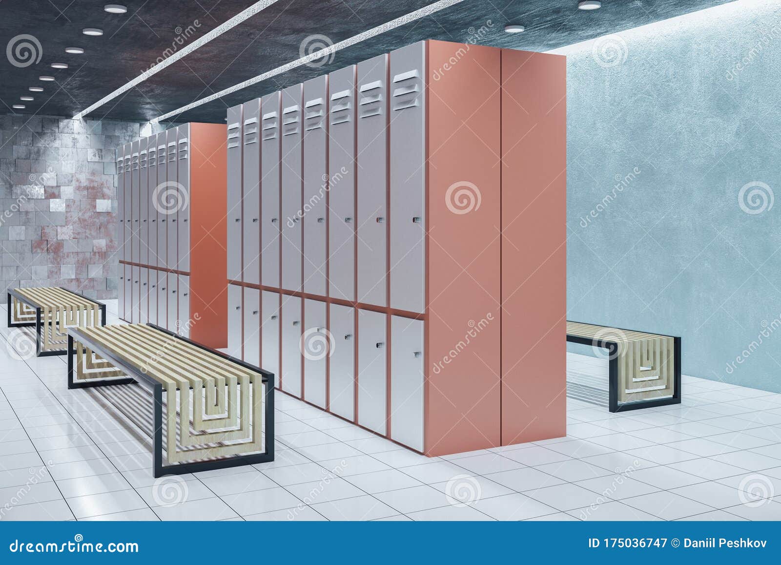 Side View of Clean Locker Room Interior with Bench Stock Illustration ...