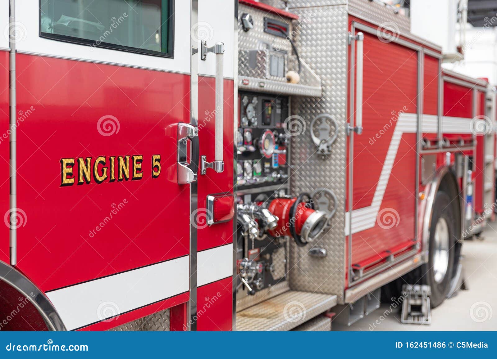 Side View of a Clean Red Fire Engine Stock Photo - Image of assist ...