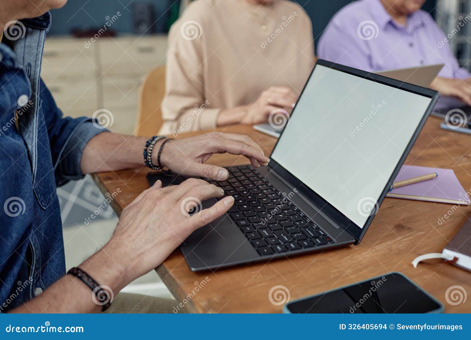 Mature Man Using Computer with Blank White Screen Stock Photo - Image ...