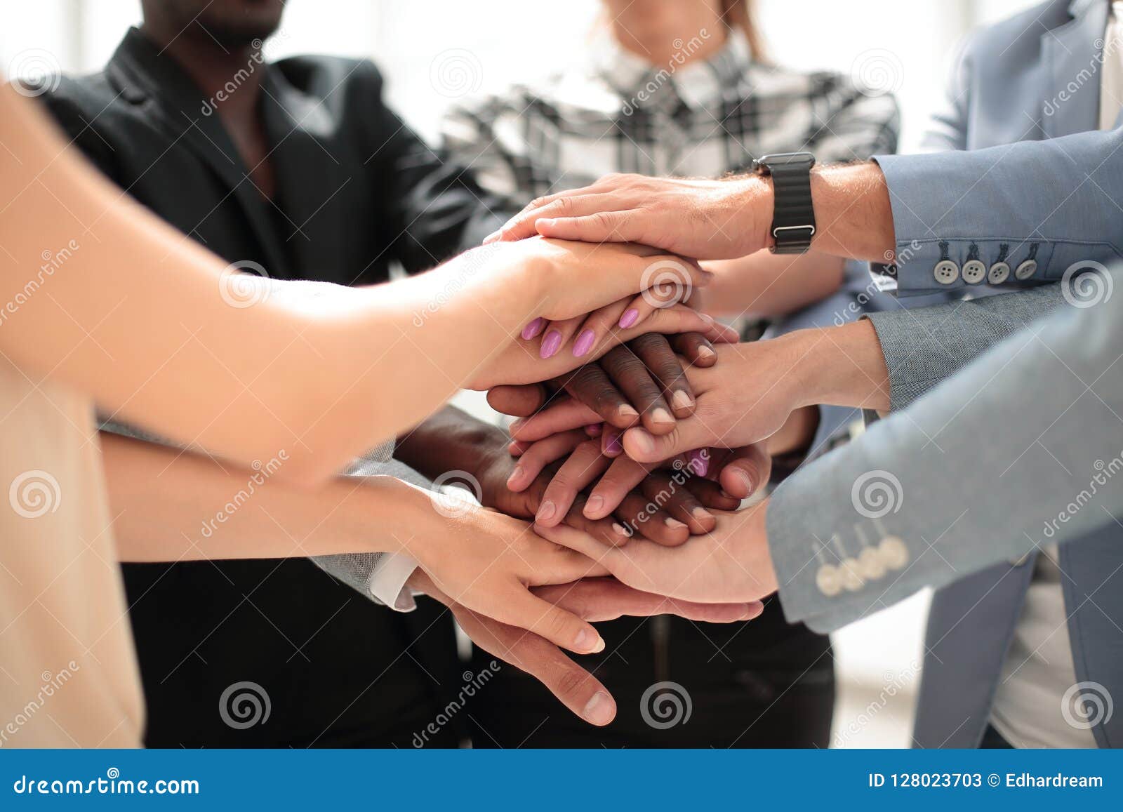 Side View of a Colleague`s Hands in a Pile Stock Image - Image of hand ...