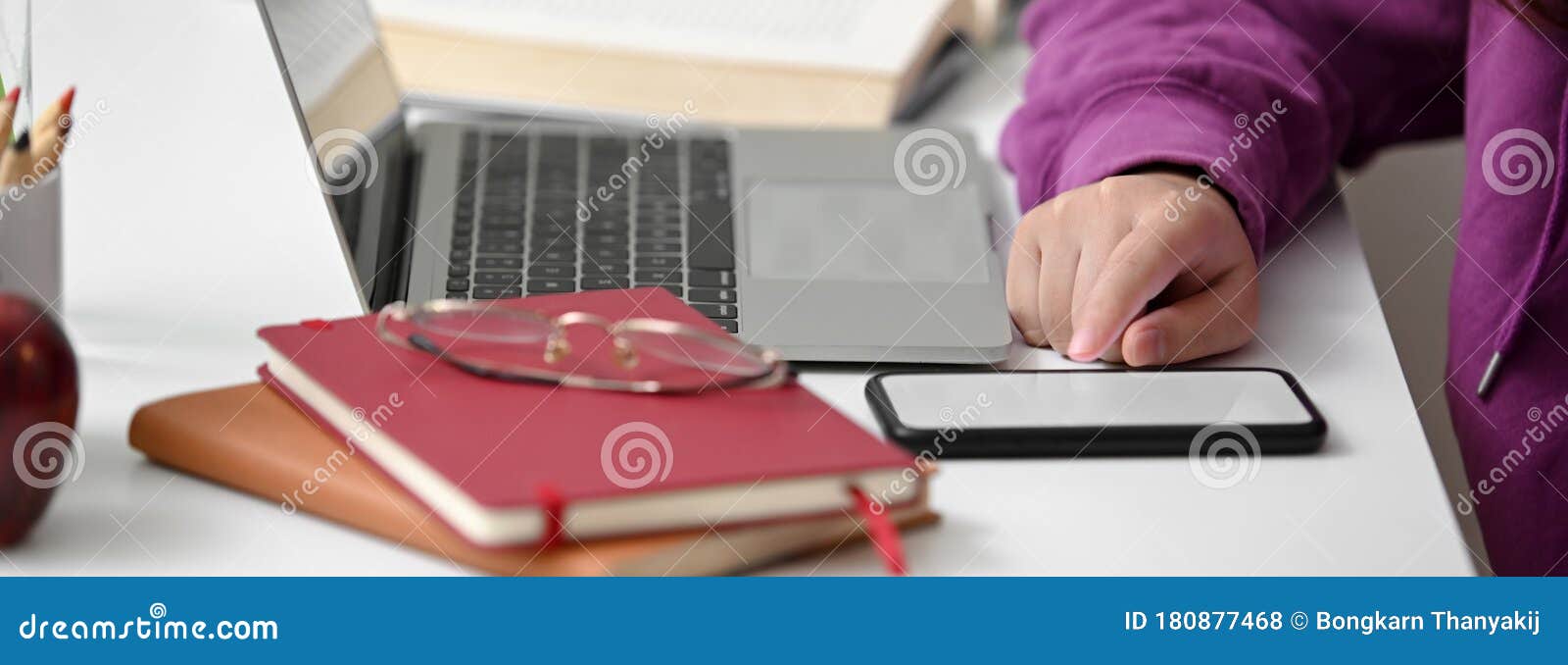 Side View of College Student Using Mock-up Smartphone while Doing ...