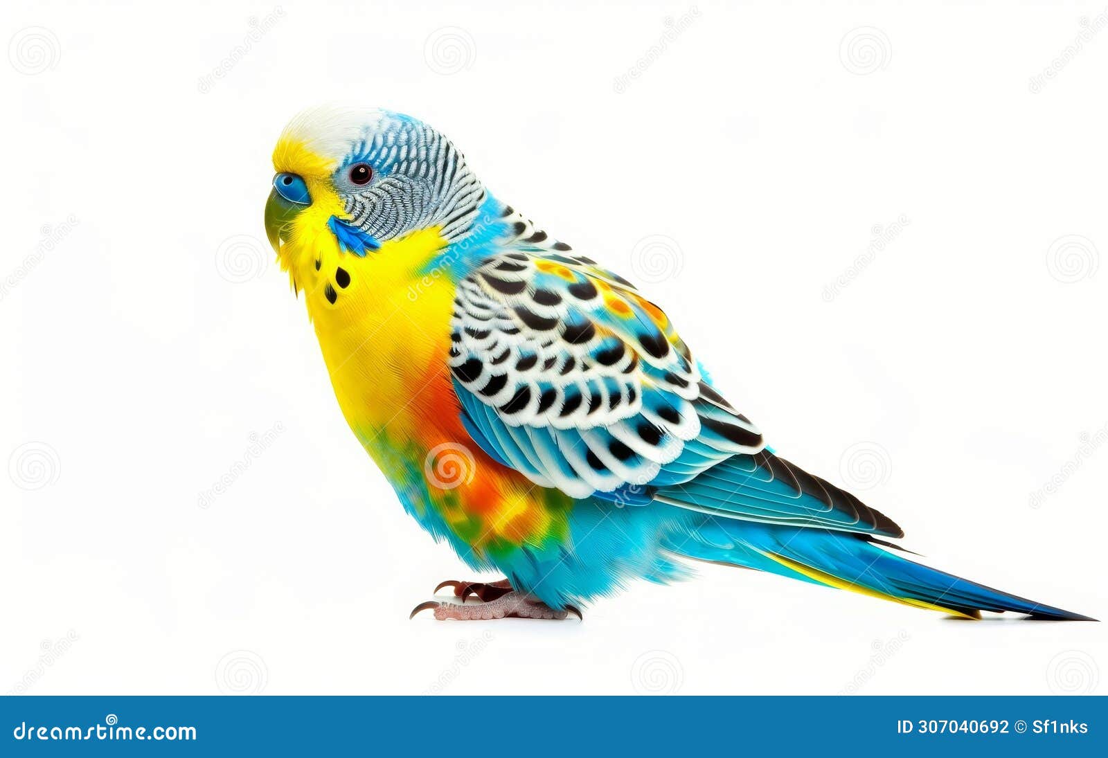 Side View of a Colorful Parakeet with a Detailed Feather Pattern and a ...