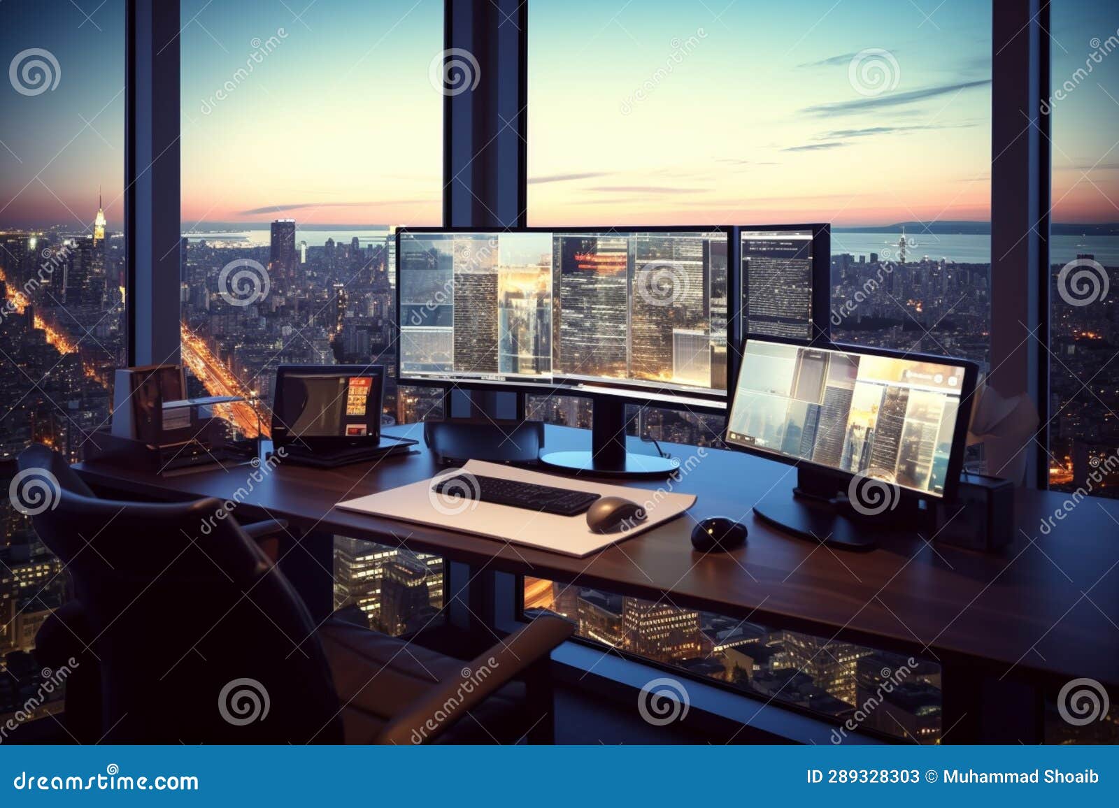 A Side View from a Computer Desk in a Modern Corporate Office Stock ...