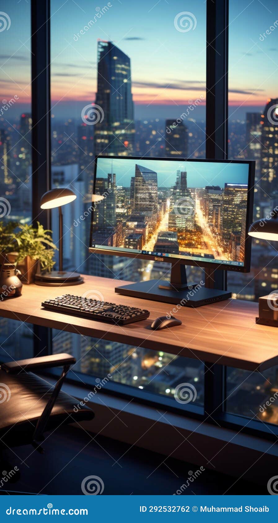 A Side View from a Computer Desk in a Modern Corporate Office Stock ...