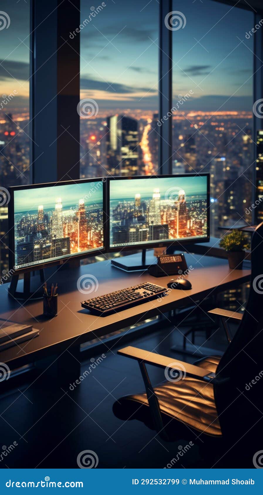 A Side View from a Computer Desk in a Modern Corporate Office Stock ...