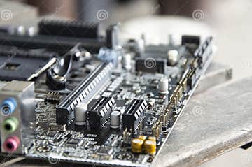 Side View of the Computer Motherboard Stock Image - Image of electronic ...