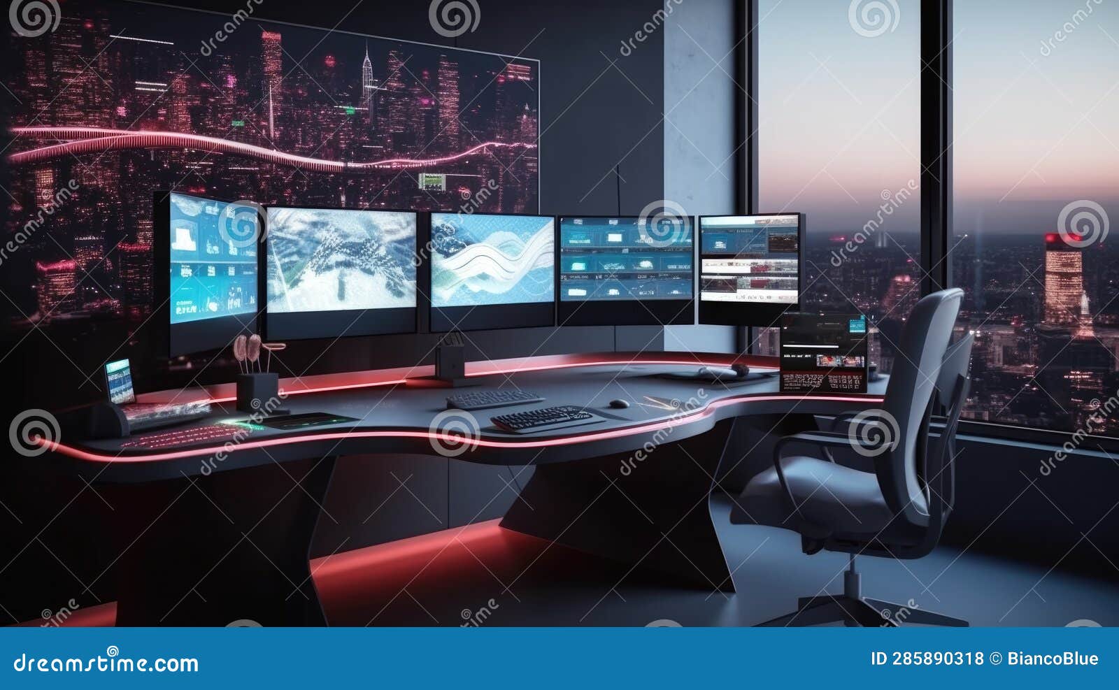 The Side View from a Computer with Multiple Screens Displaying Social ...