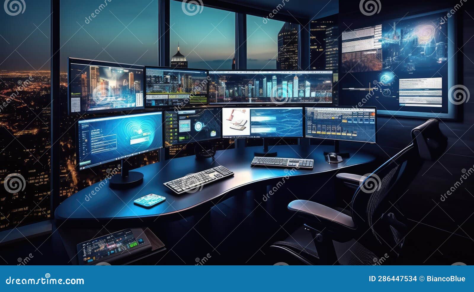 The Side View from a Computer with Multiple Screens Displaying Social ...