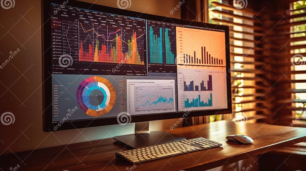 The Side View of a Computer Screen Displaying Multiple Financial ...