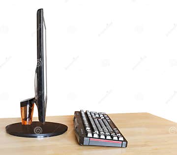 Side View of Computer Widescreen Display Stock Photo - Image of wood ...