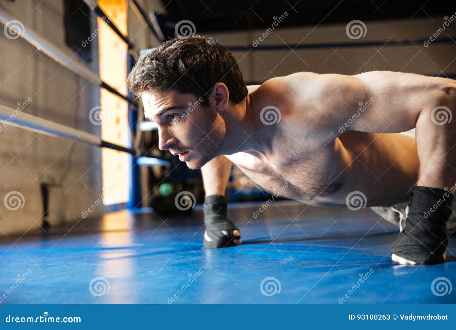 Side View of Concentrated Boxer Doing Push Ups Stock Image - Image of ...