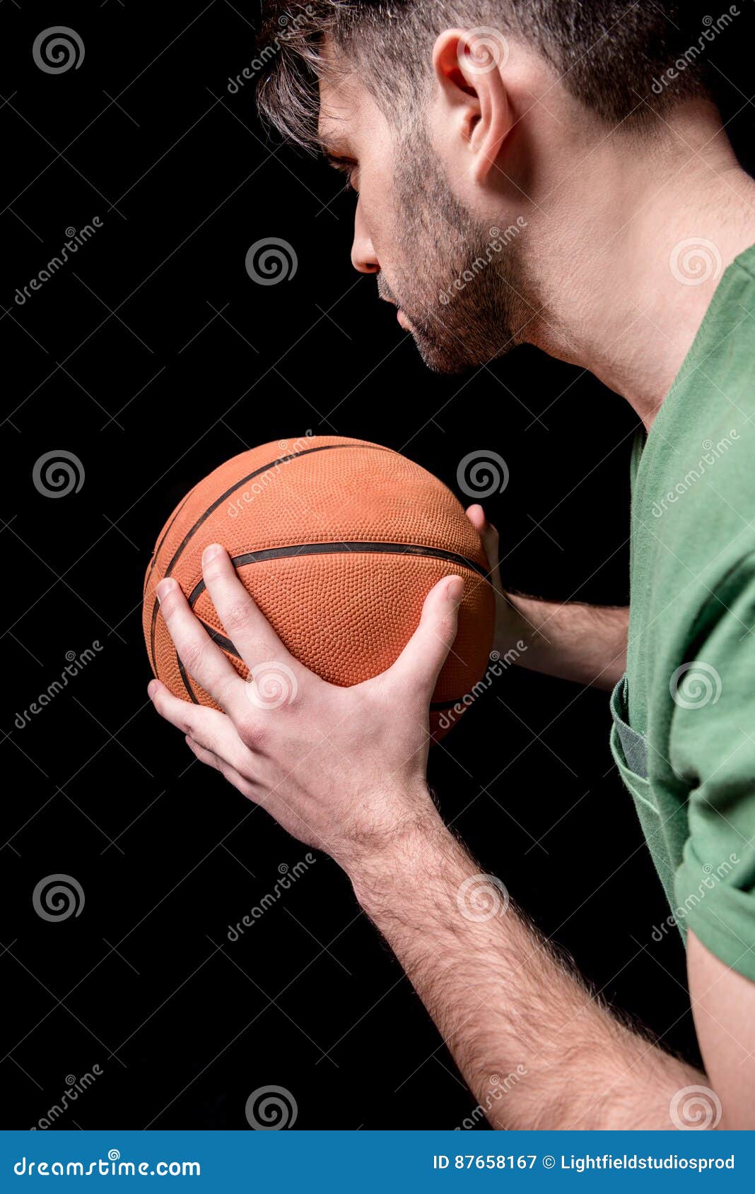Side View of Concentrated Man Holding Basketball Ball Stock Image ...