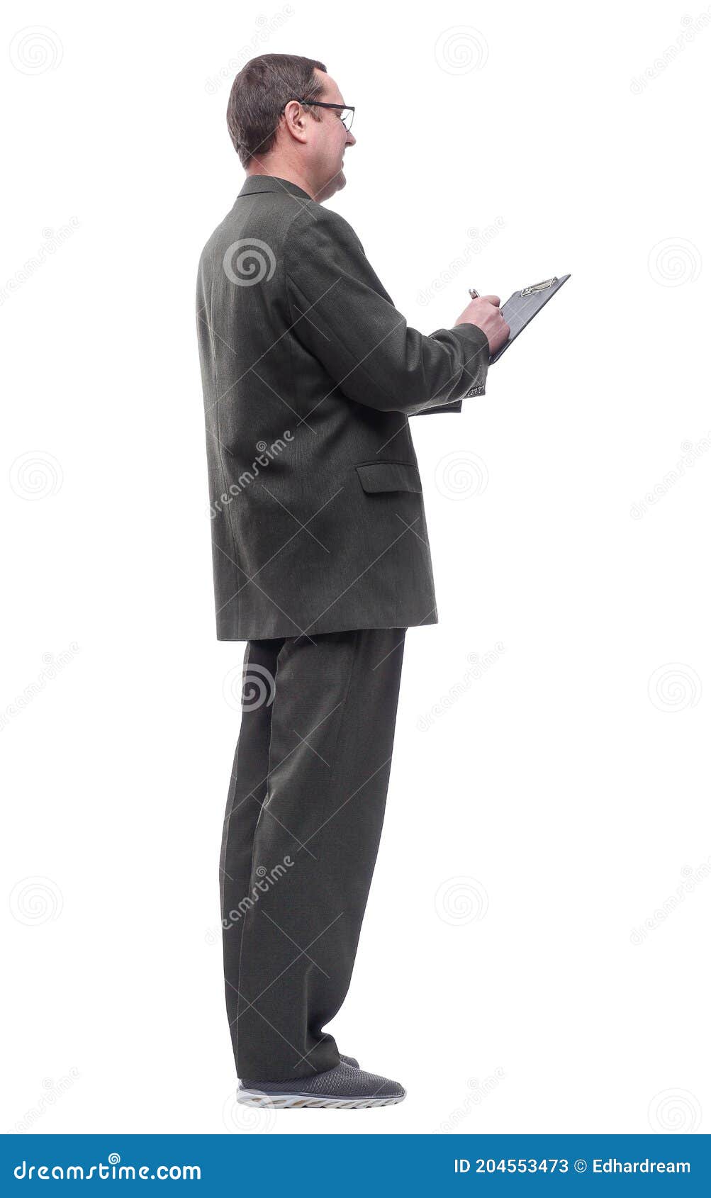 Side View . Confident Man Taking Notes in the Clipboard Stock Image ...