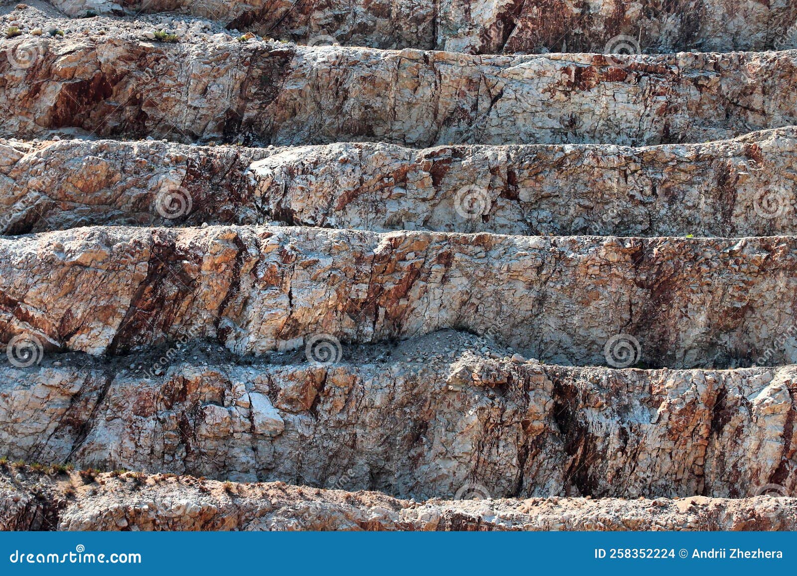 Side View of Construction Aggregate Quarry, Stepped Slope of a Mountain ...