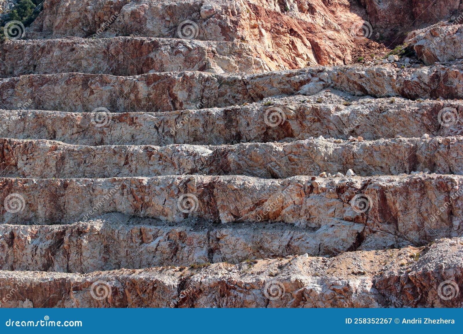 Side View of Construction Aggregate Quarry, Stepped Slope of a Mountain ...