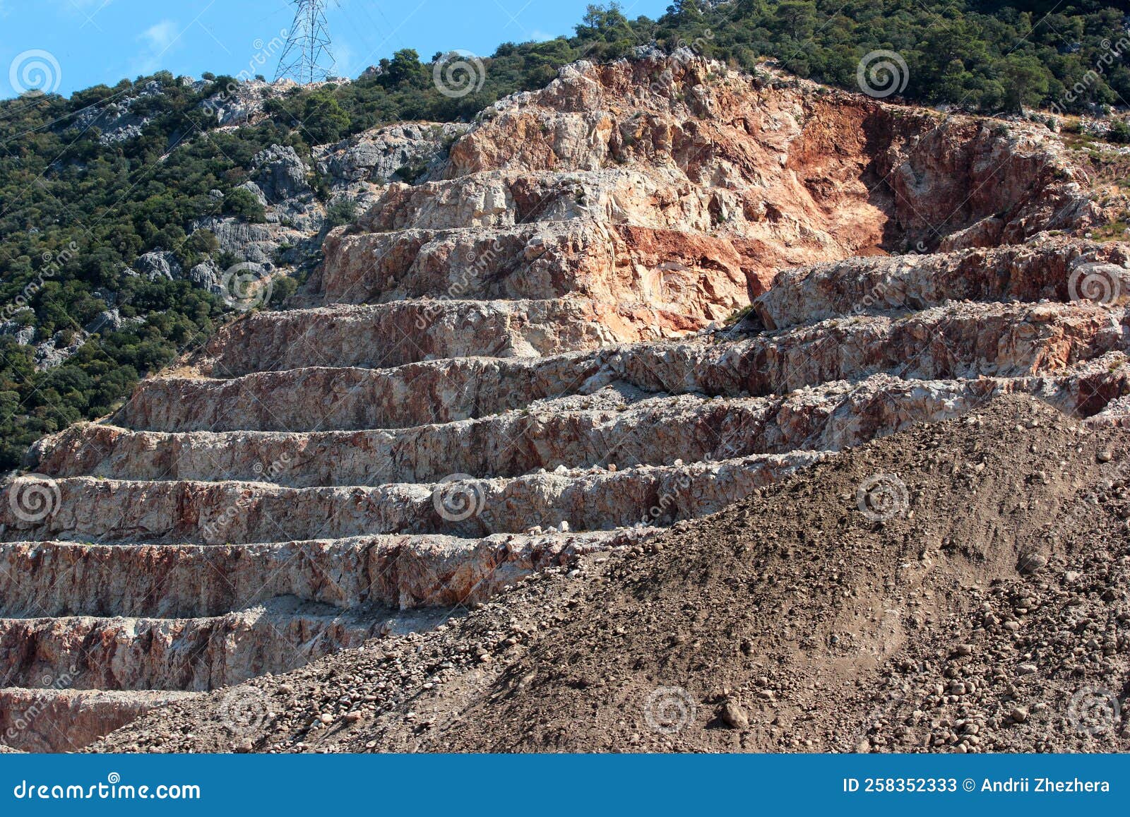 Side View of Construction Aggregate Quarry, Stepped Slope of a Mountain ...