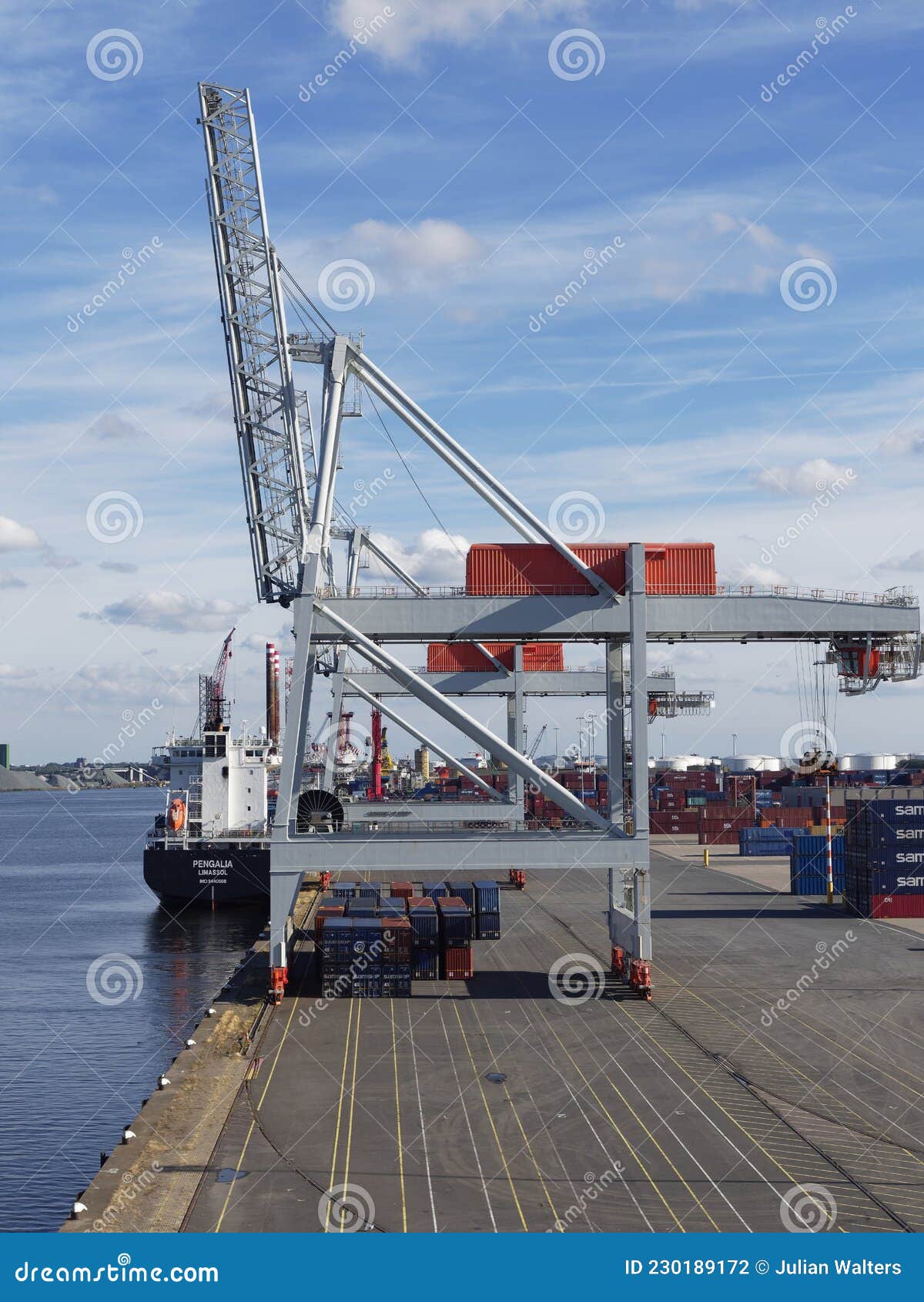 Side View of Container Cranes Loading a Vessel at the Alaskahaven ...