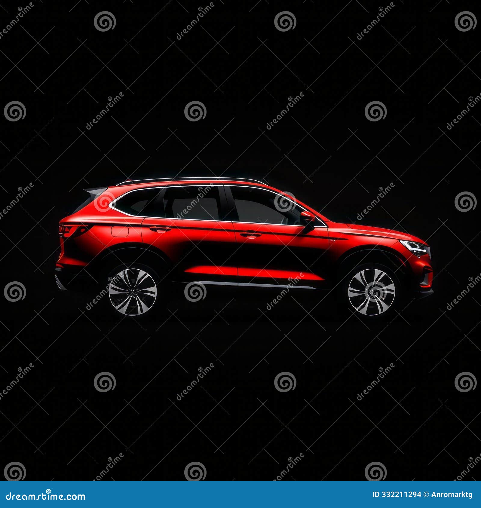 Side View of a Modern Dark Red Suv Car Isolated on Black Background Suv ...