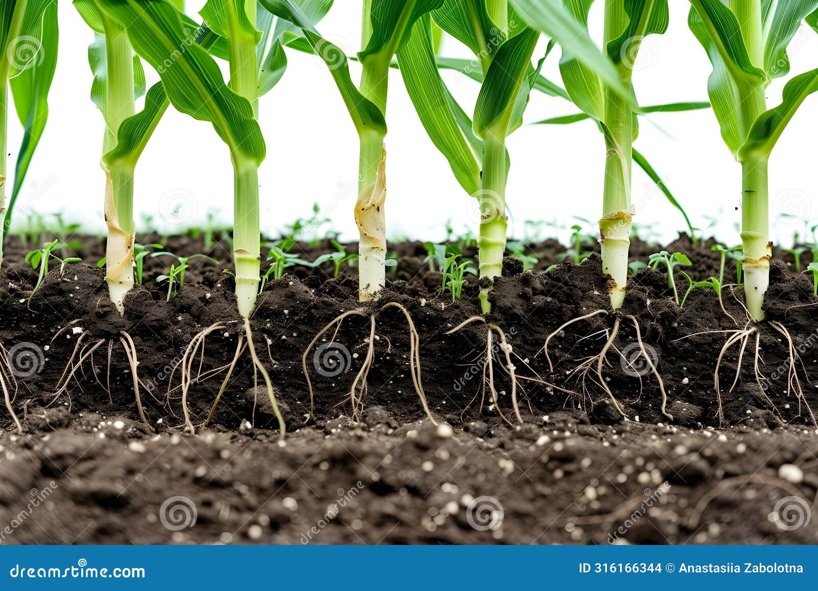 Side View of Corn Plant in Soil Emphasizing Roots and Maize Growth ...