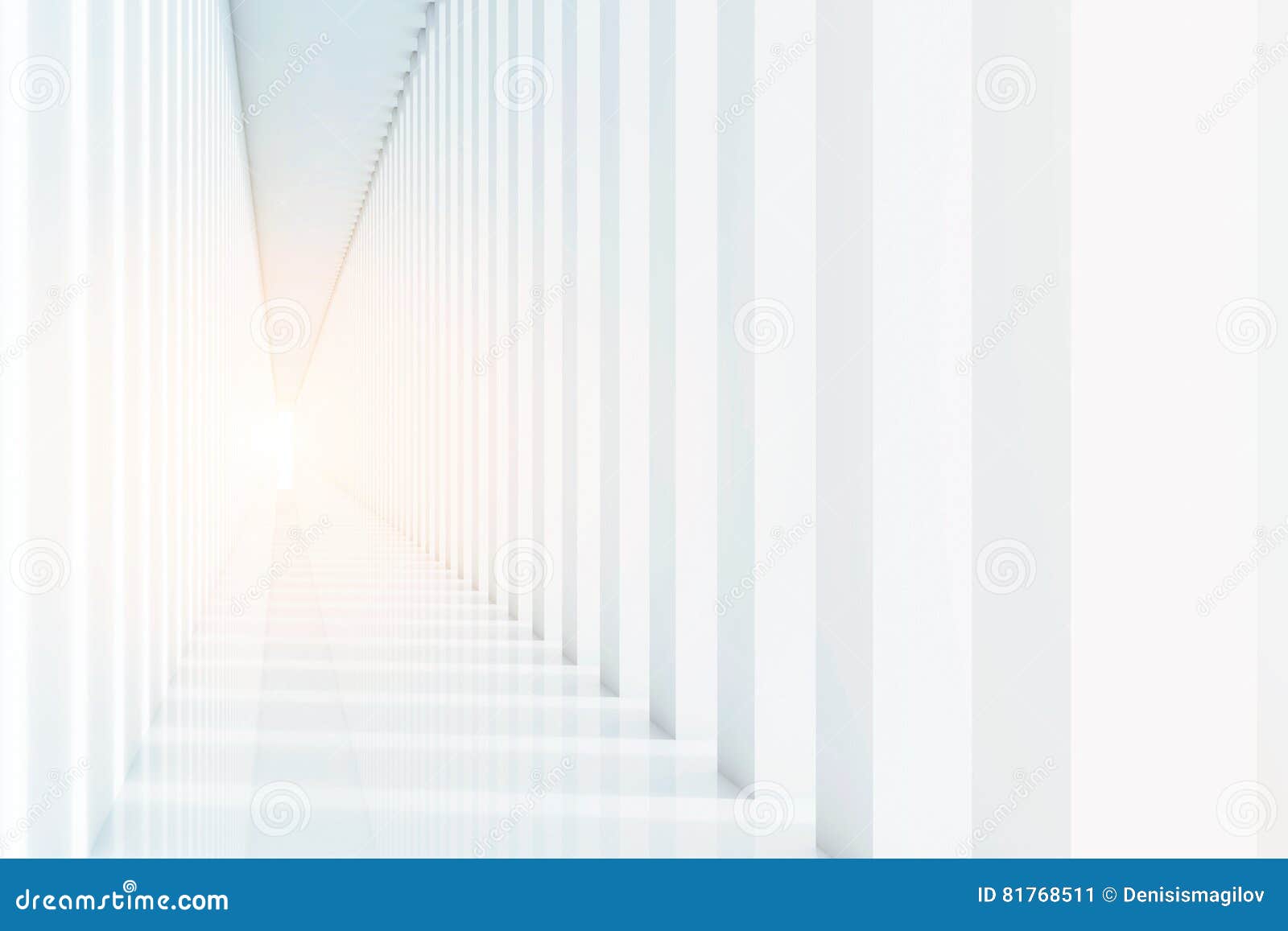 Side View of Corridor: White Columns, Floor, Toned Stock Illustration ...