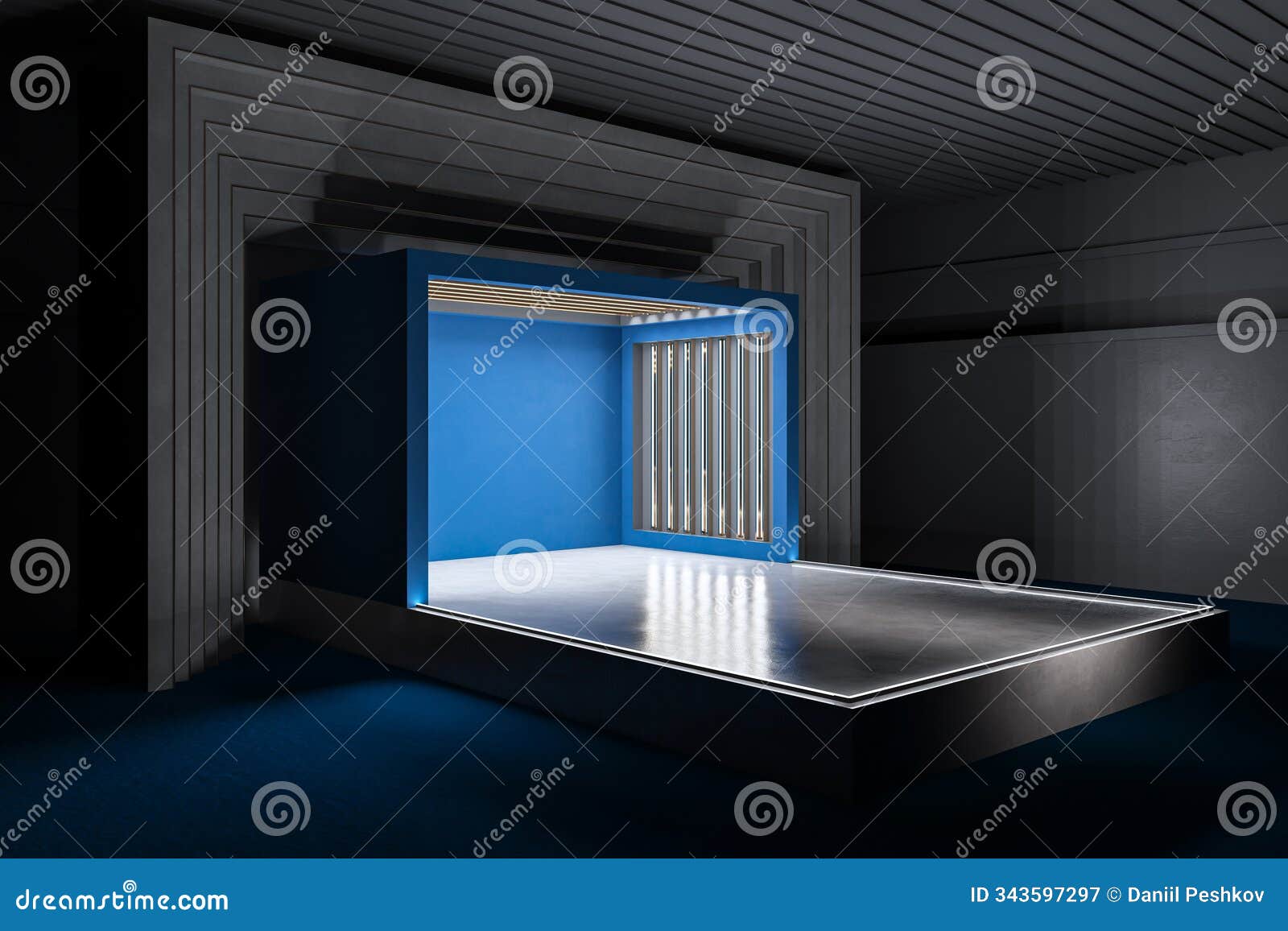 Side View of Creative Blue Theater Stage Design. Performance and Act ...
