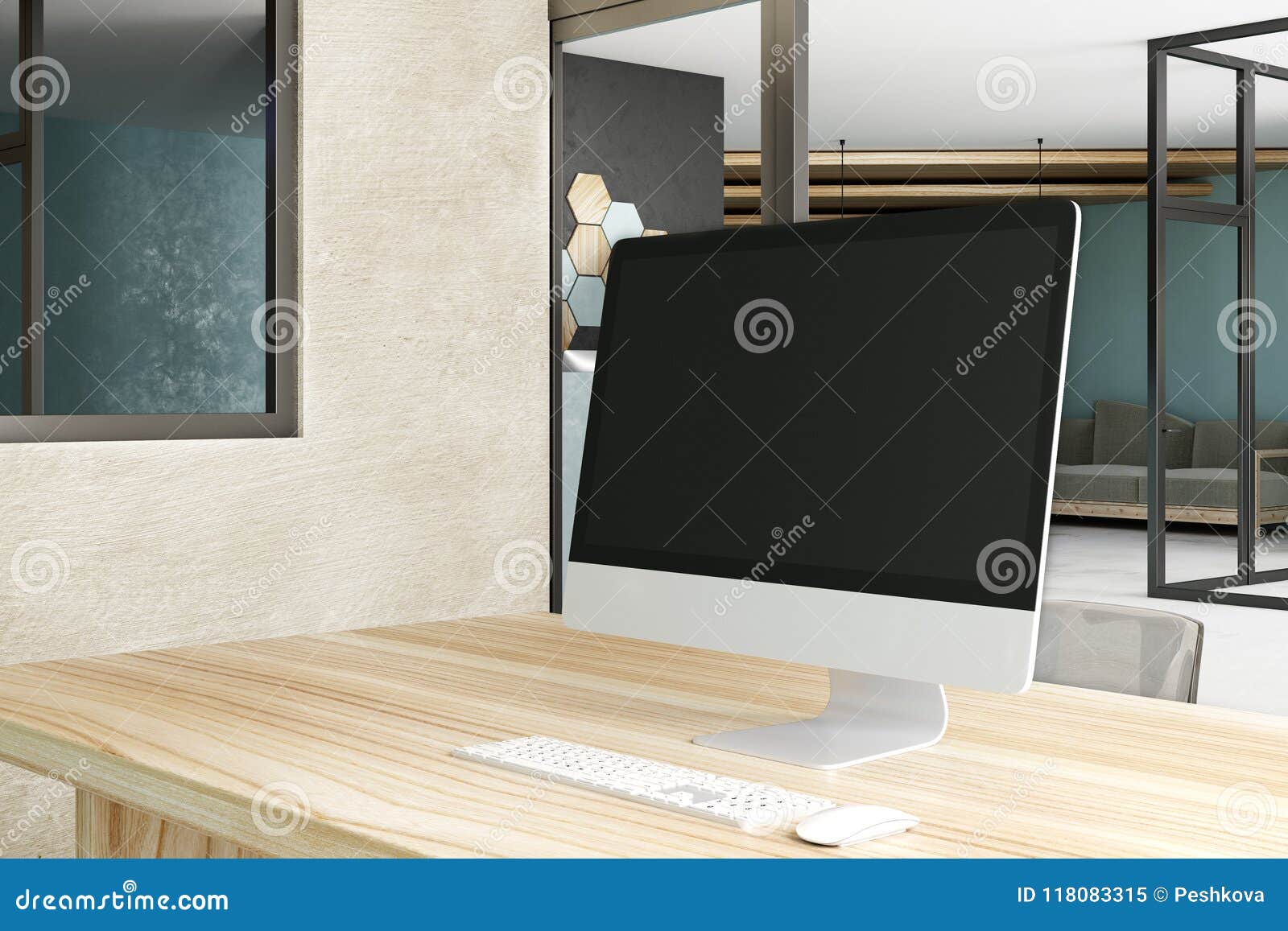 Creative Workplace Desktop with Computer Stock Illustration ...