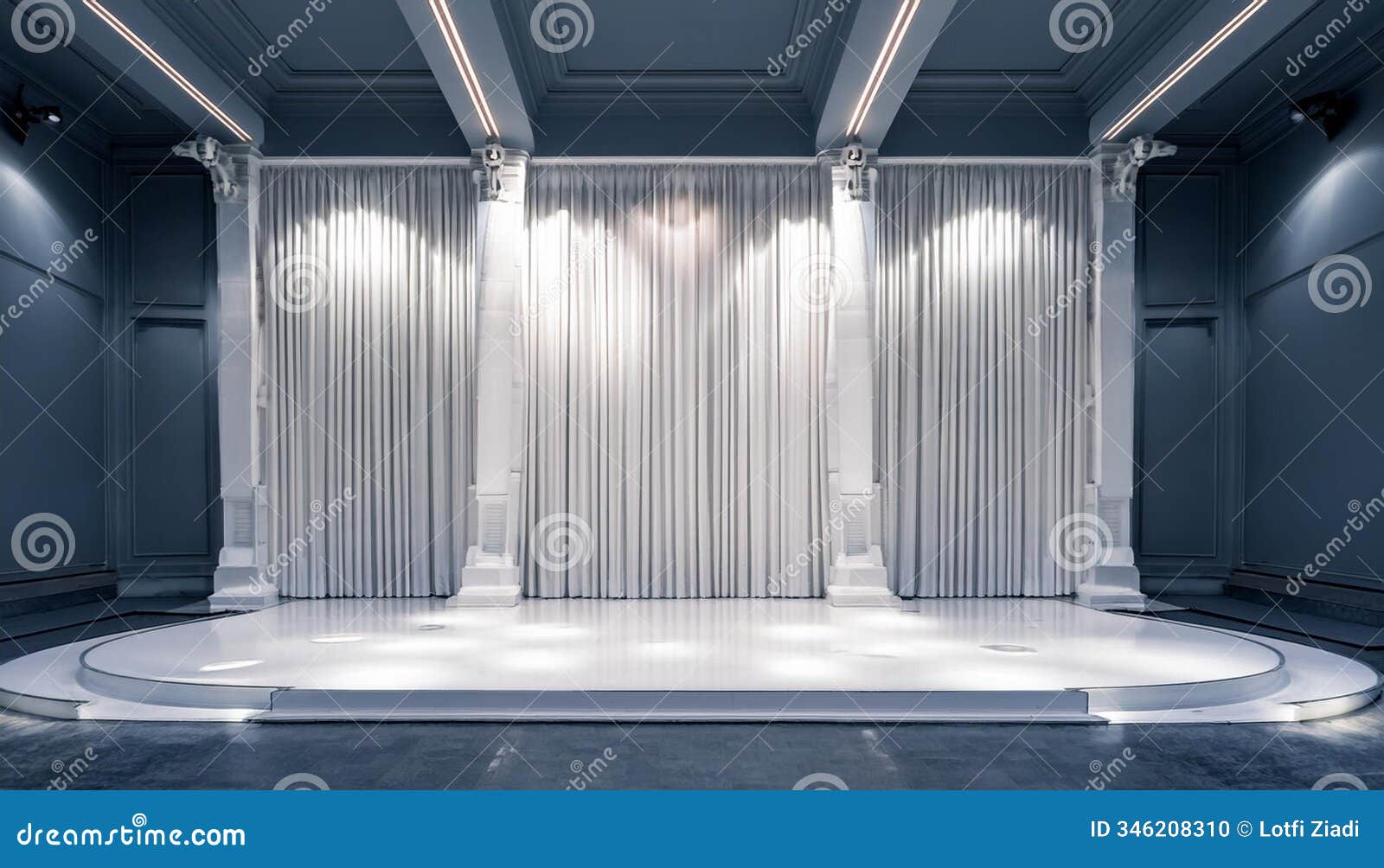 Side View of Creative White Theater Stage Design. Performance and Act ...