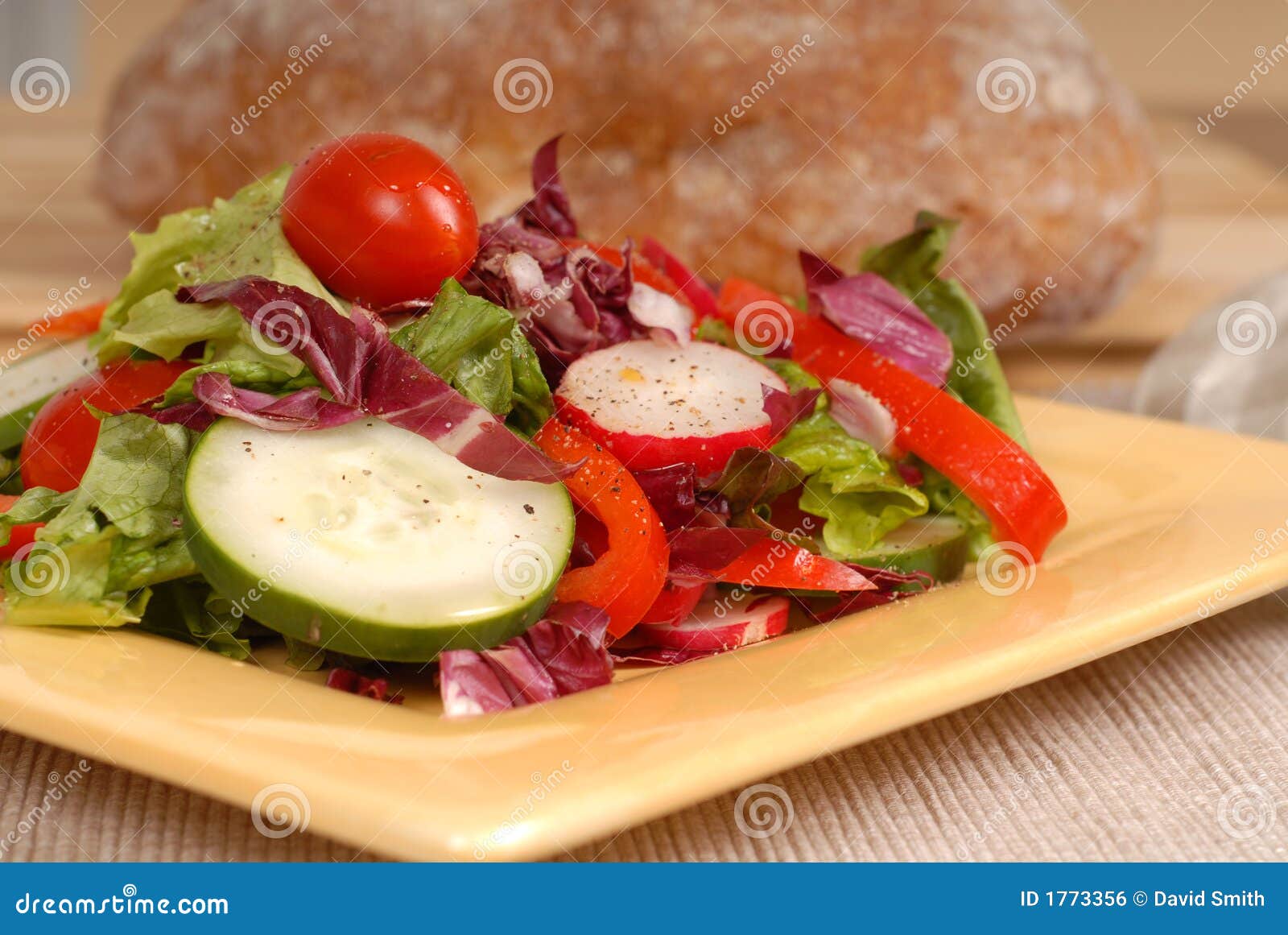 A Side View of a Crisp Healthy Salad on a Yellow Plate with Rust Stock ...