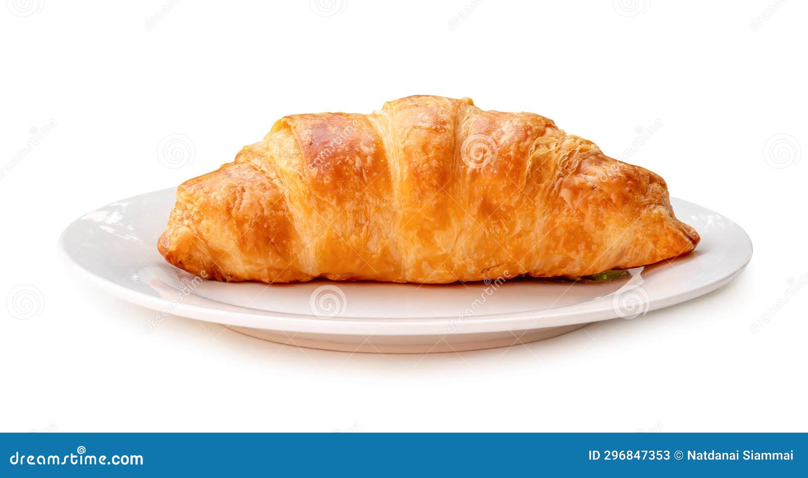Side View of Croissant on White Plate Isolated on White Background with ...