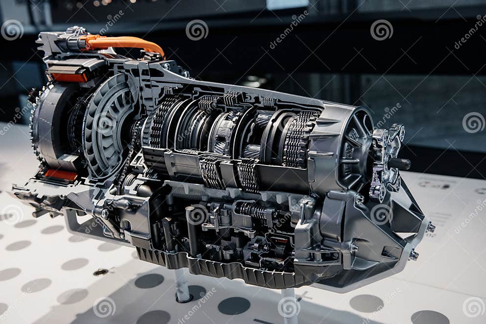 Side View Cross Section of Automatic Transmission Gearbox on Blurry ...