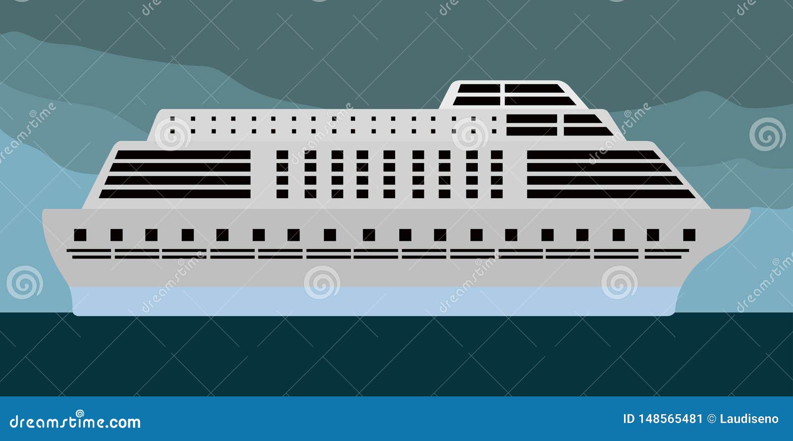 Side View of a Cruise Ship in a Landscape Stock Vector - Illustration ...