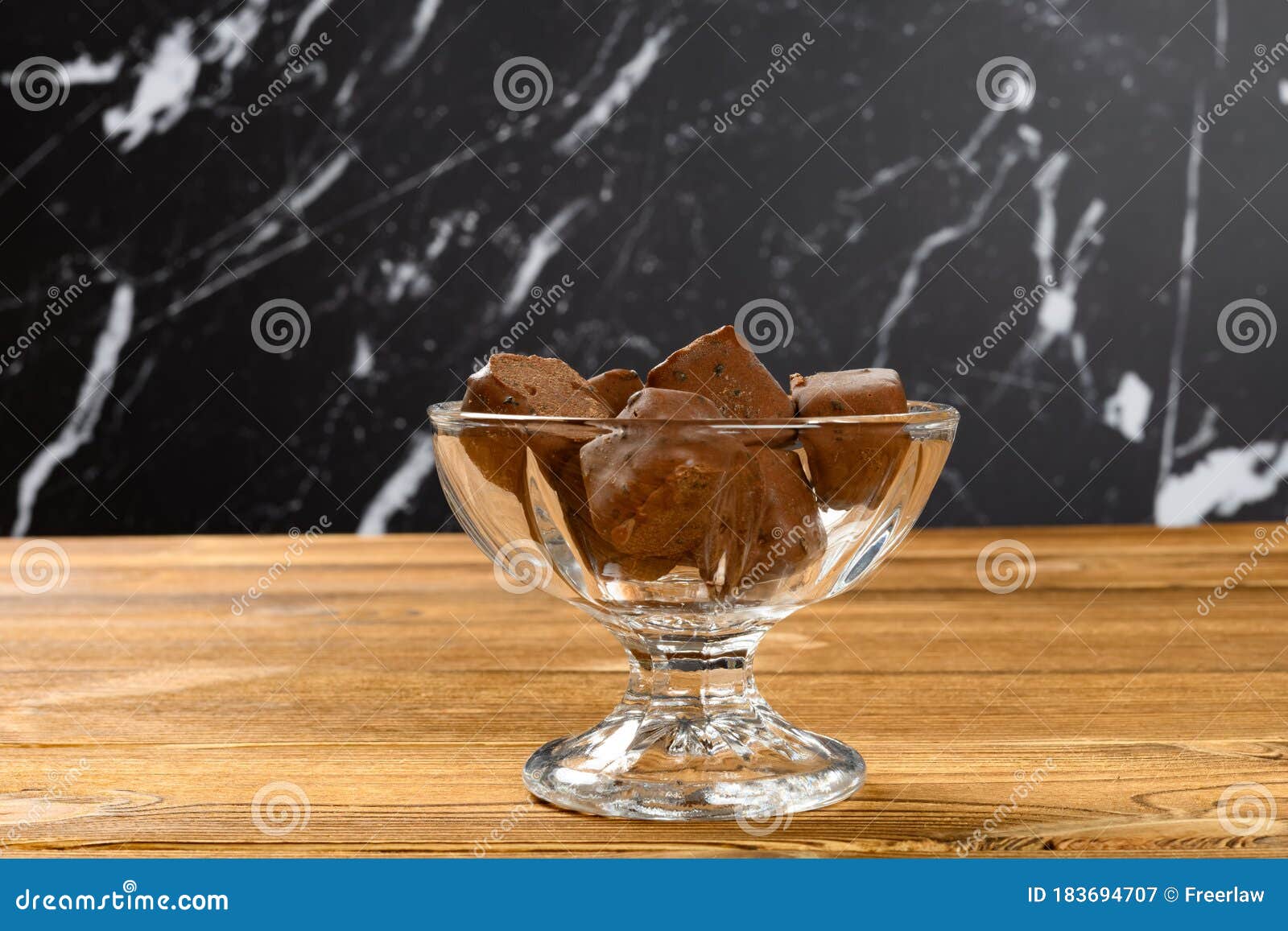 Cup of Fresh Chocolate Ice Cream Blocks on a Wood Table Stock Image ...