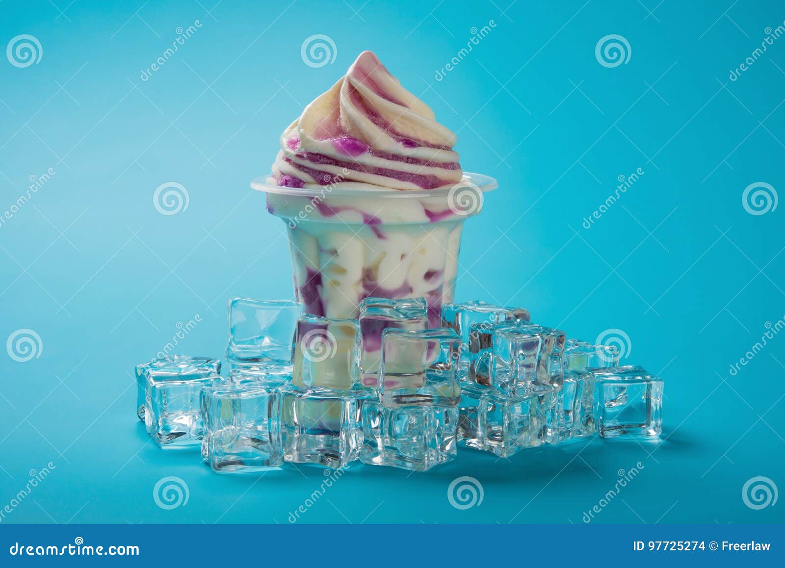 Side View Cup of Strawberry Flavor Ice Cream and Ice Cube Stock Photo ...