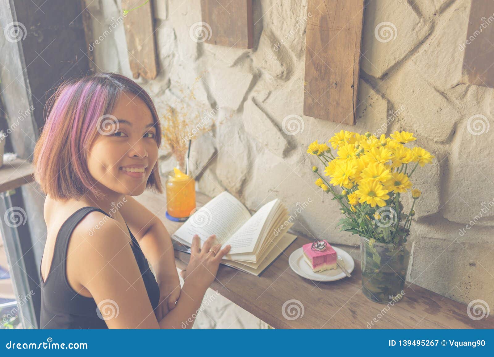 Cute Asian Girl Reading Book Stock Image - Image of book, clever: 139495267