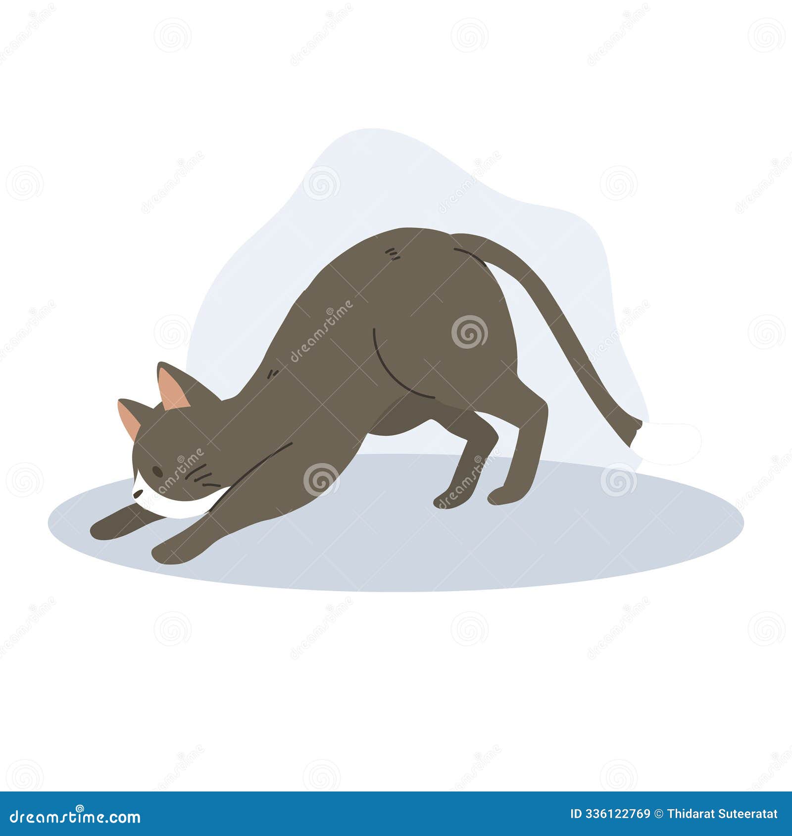 Side View of a Cute Kitten Crouching or Stretching. Kawaii Cat in ...