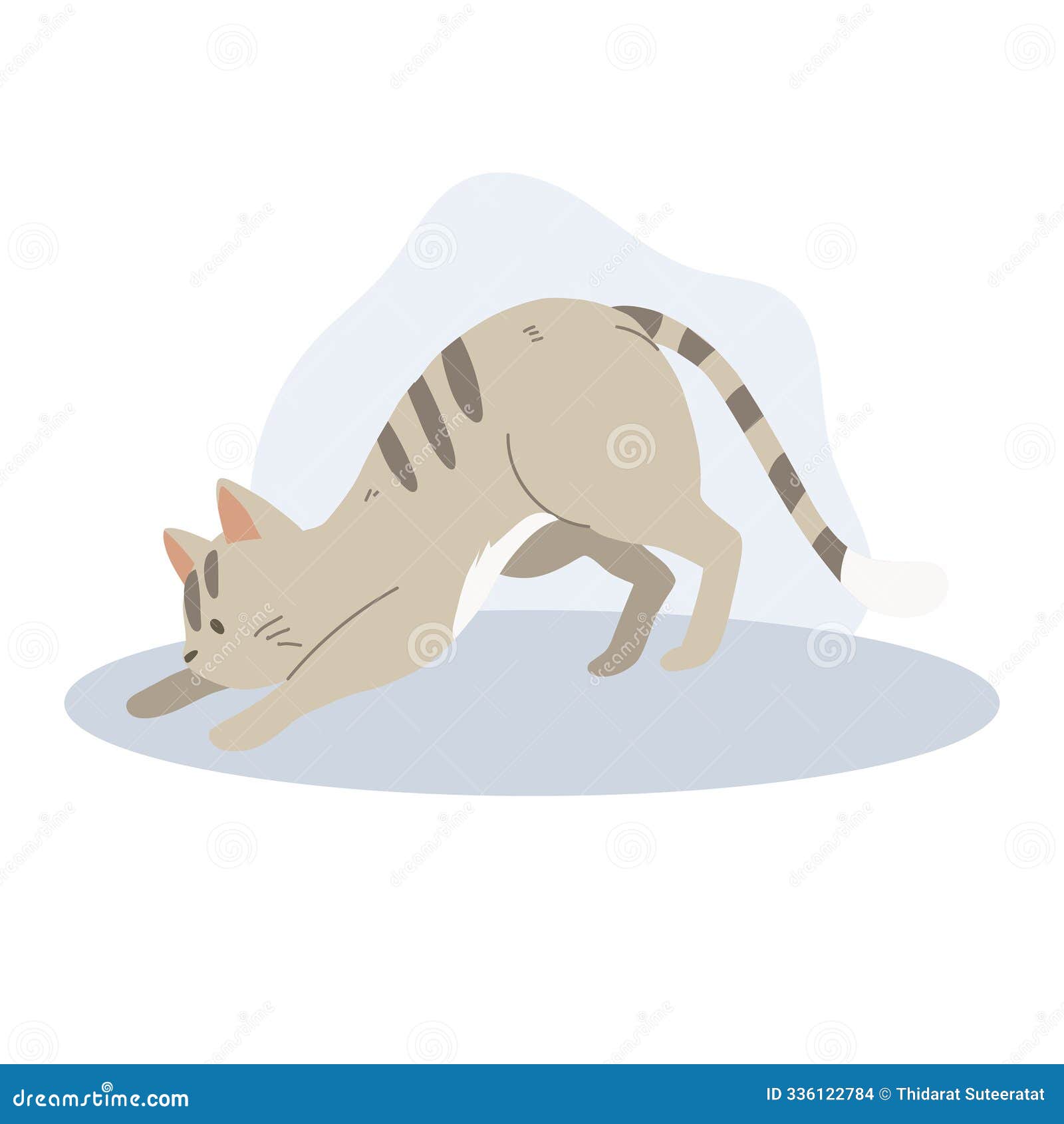 Side View Of A Cute Kitten Crouching Or Stretching. Kawaii Cat In ...