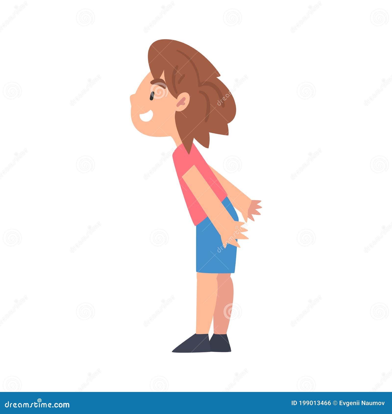 Side View of Cute Smiling Boy Character Vector Illustration Isolated on ...