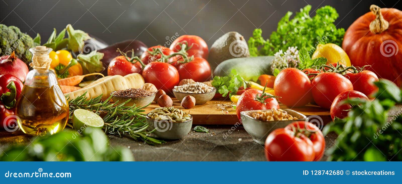 Side View of Cutting Board Covered by Food Stock Photo - Image of board ...
