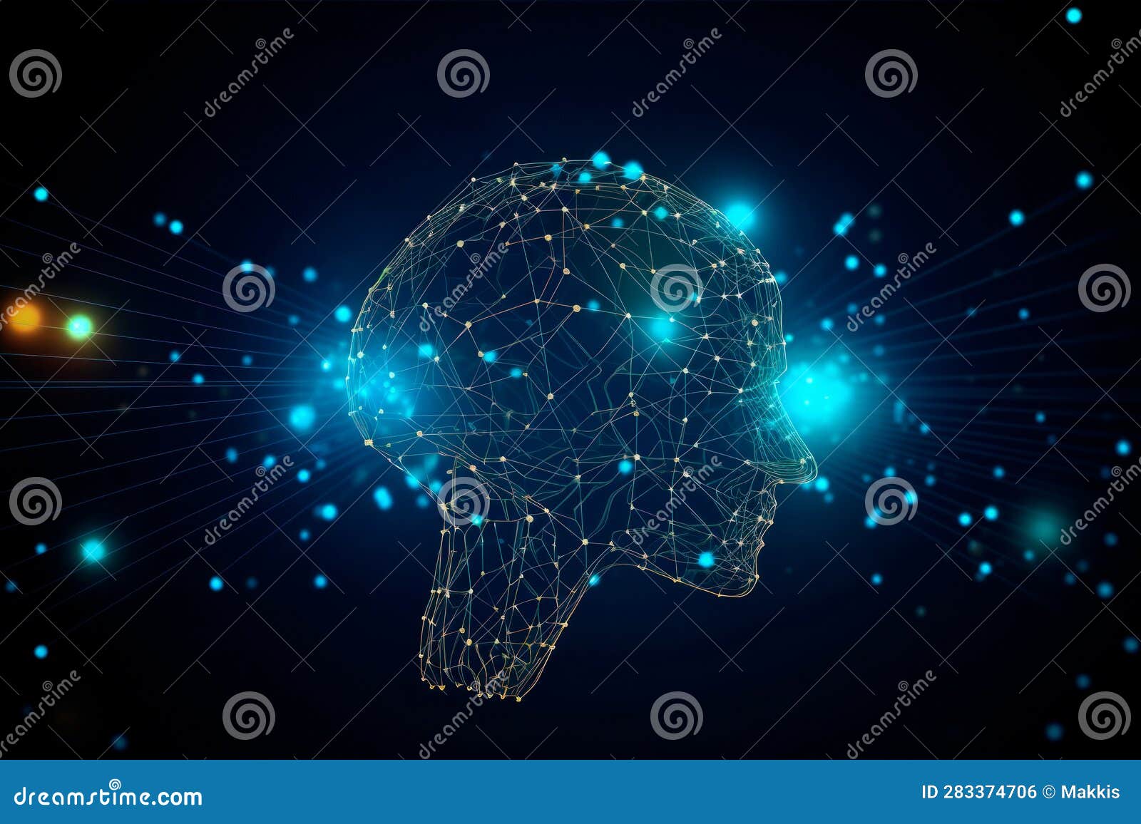 Side View of a Cyborg Head Covered with Neural Network. Stock ...