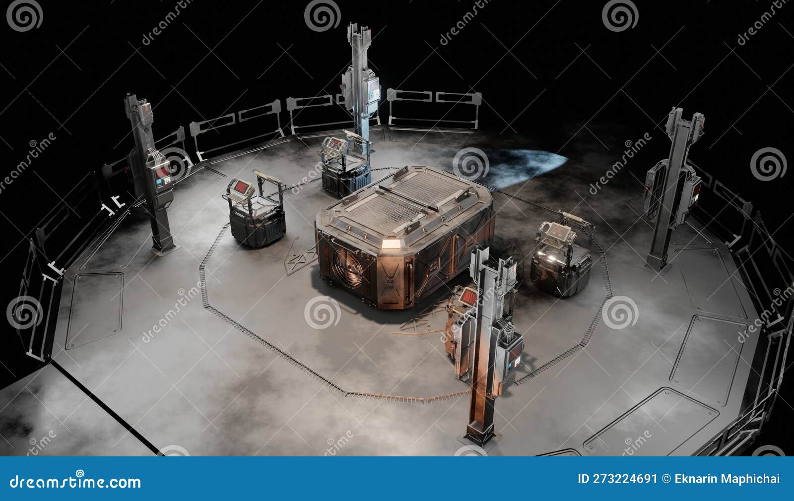 Side View 3d Render Control Room in Hallway Stock Illustration ...