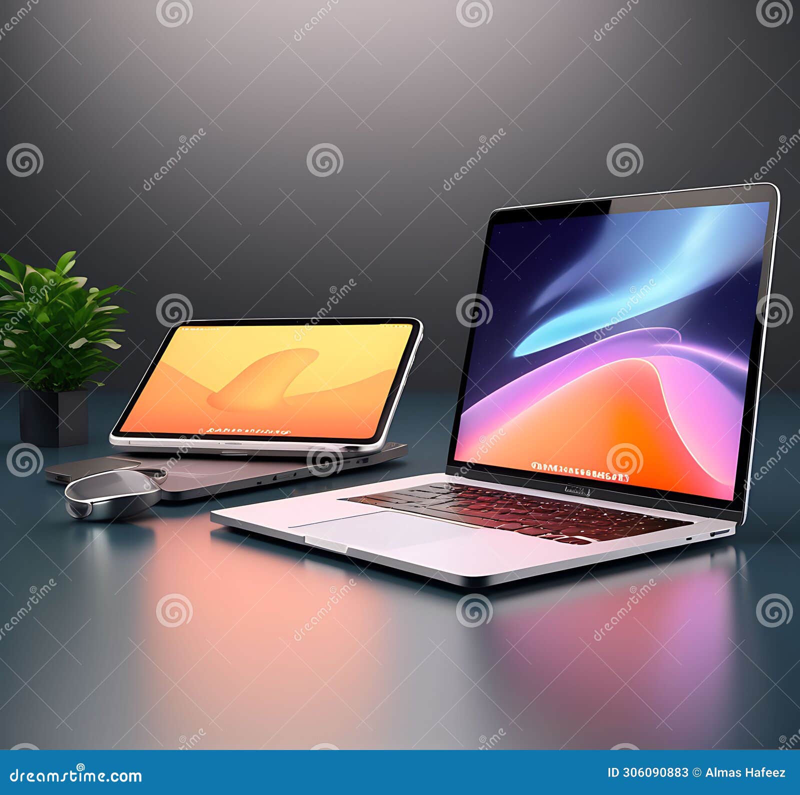 Side View 3D Rendering of Newly Released Apple MacBook Air and IPhone ...