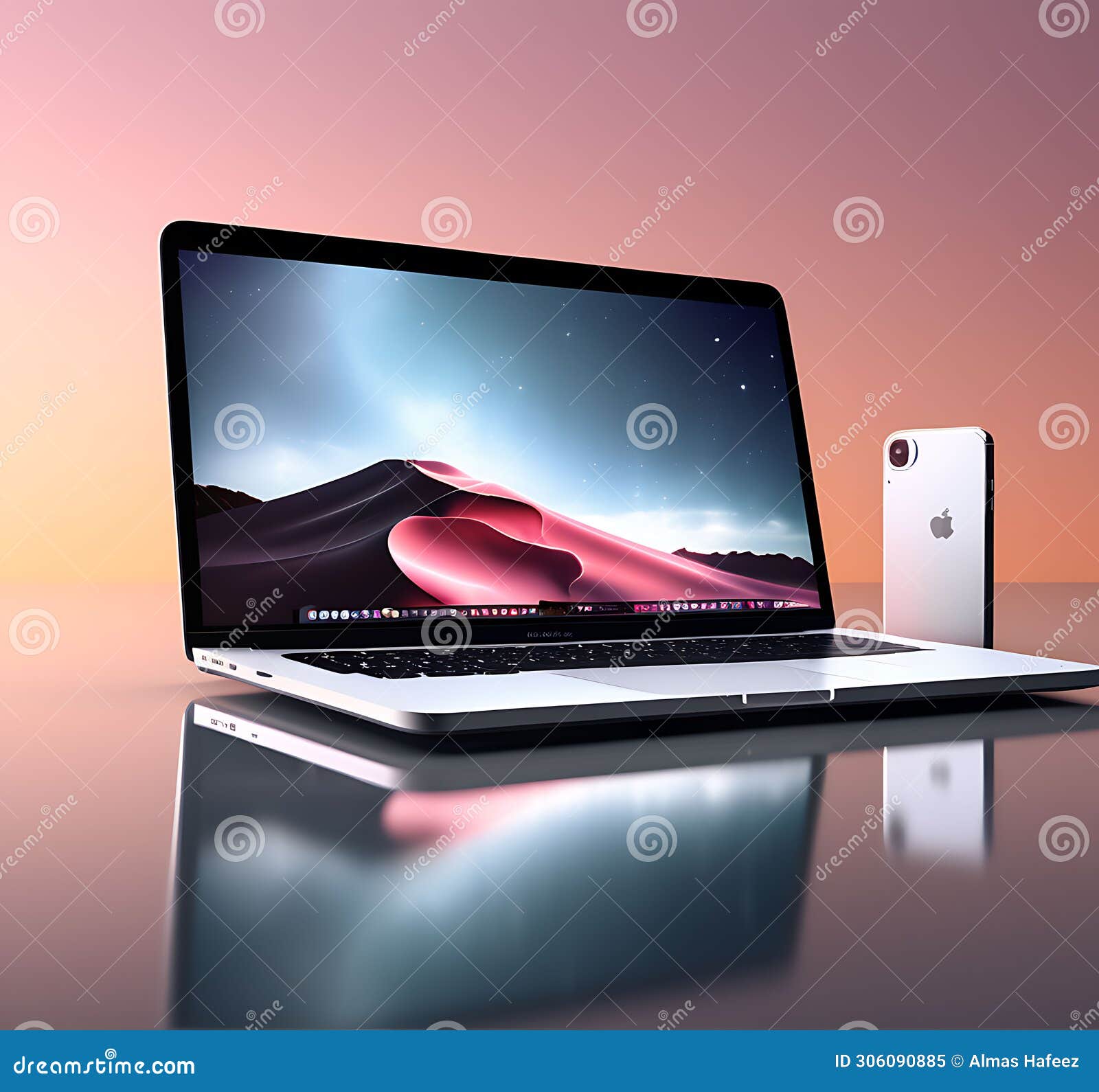 Side View 3D Rendering of Newly Released Apple MacBook Air and IPhone ...